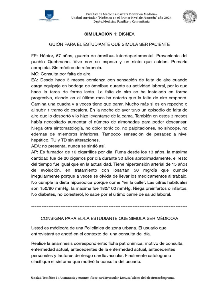 Grilla de MPNA, Simulacion: Anamnesis Cardiovascular-DISNEA | PDF | Programas sociales ...