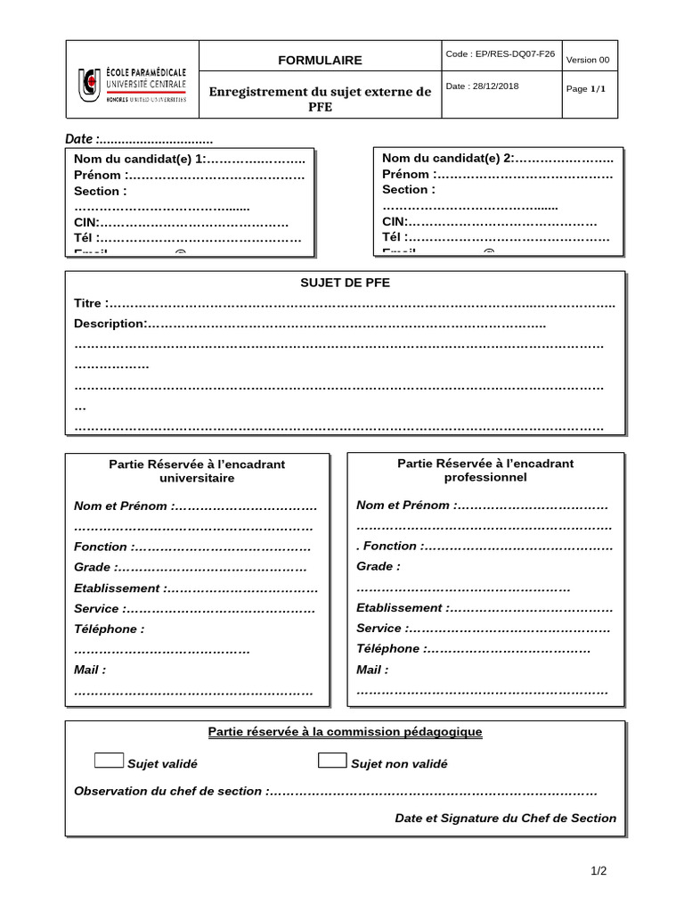 Formulaire D'enregistrement Du Sujet Externe de PFE F0-xx-07 | PDF