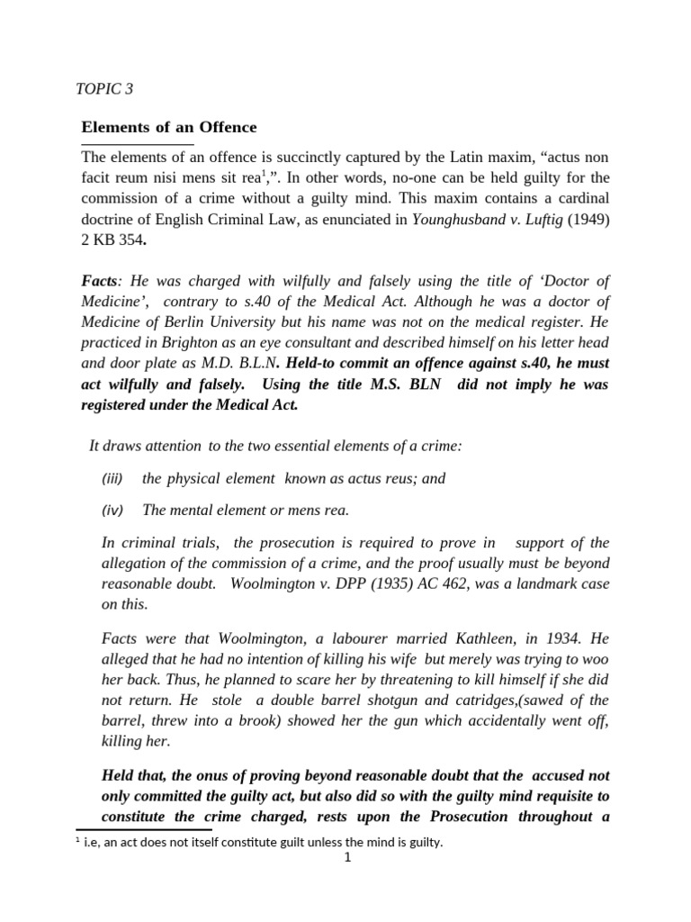 Elements of Criminal Offence Explained | PDF | Mens Rea | Manslaughter
