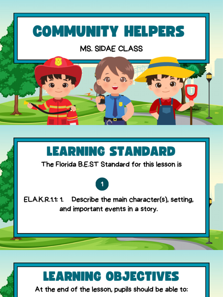 Colourful Cartoon Kindergarten Community Helper Jobs Education Presentation | PDF