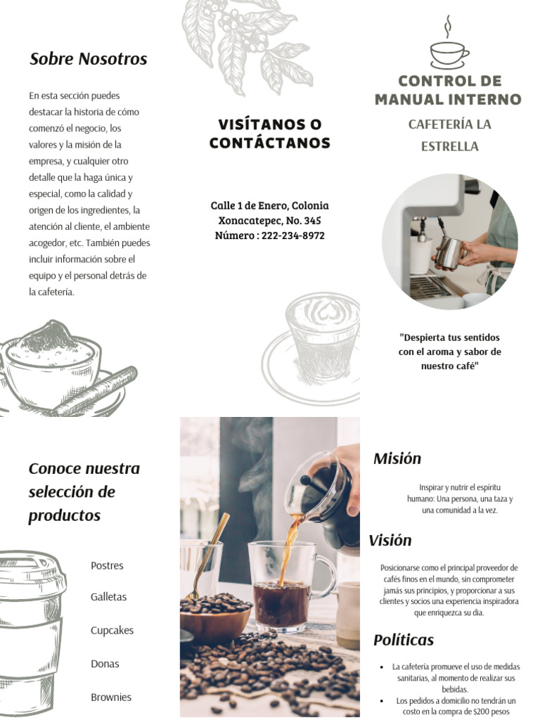 Folleto tríptico de producto para cafetería ilustrado verde_20241129_063900_0000 | PDF | café