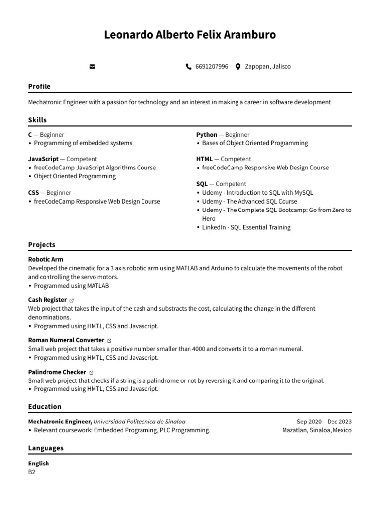 Leonardo Alberto Felix Aramburo FlowCV Resume 20241101 | PDF | Html ...