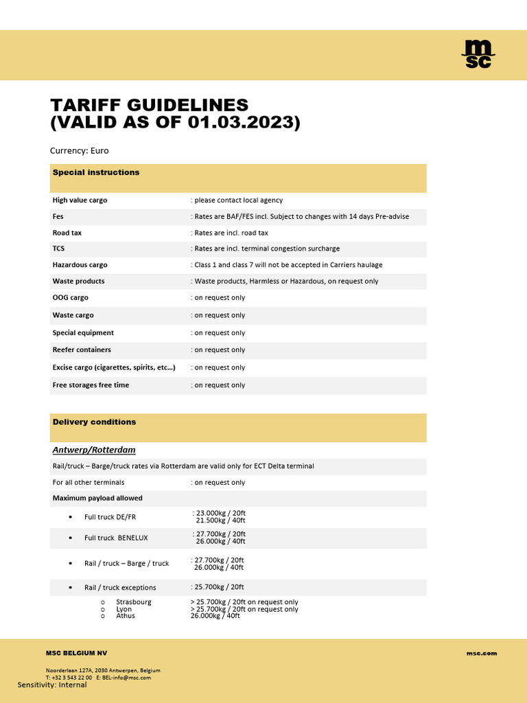 Tariff Guidelines 01032023 | PDF | Truck | Cargo