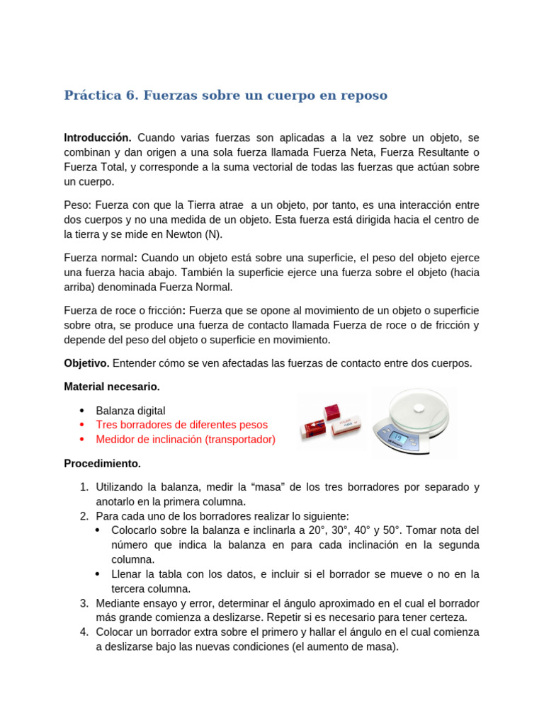 Práctica 7. Fuerzas Sobre Un Cuerpo en Reposo | PDF | Fuerza | Fricción
