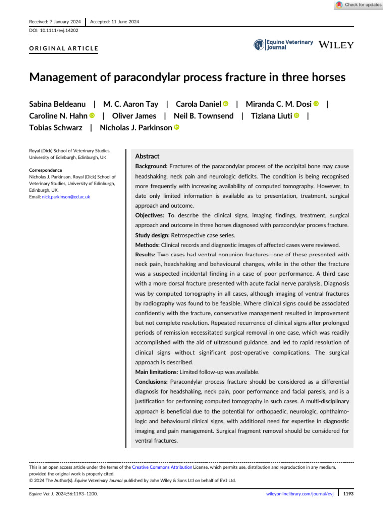 Equine Veterinary Journal - 2024 - Beldeanu - Management of ...