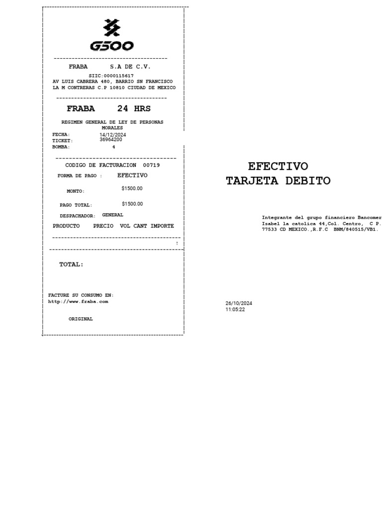 Ticket G500 | PDF | Tecnología bancaria | Pagos