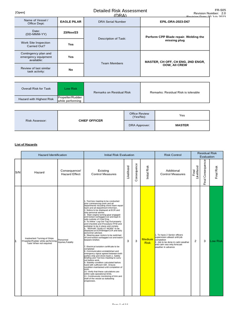 FR-S05 - EPILDRA2023DK67 - CPP Blade Inspection and Repair | PDF | Risk ...
