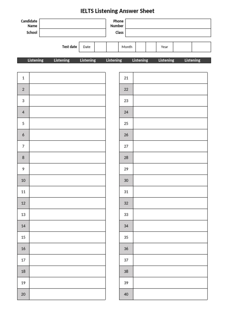 IELTS Listening Answer Sheet | PDF