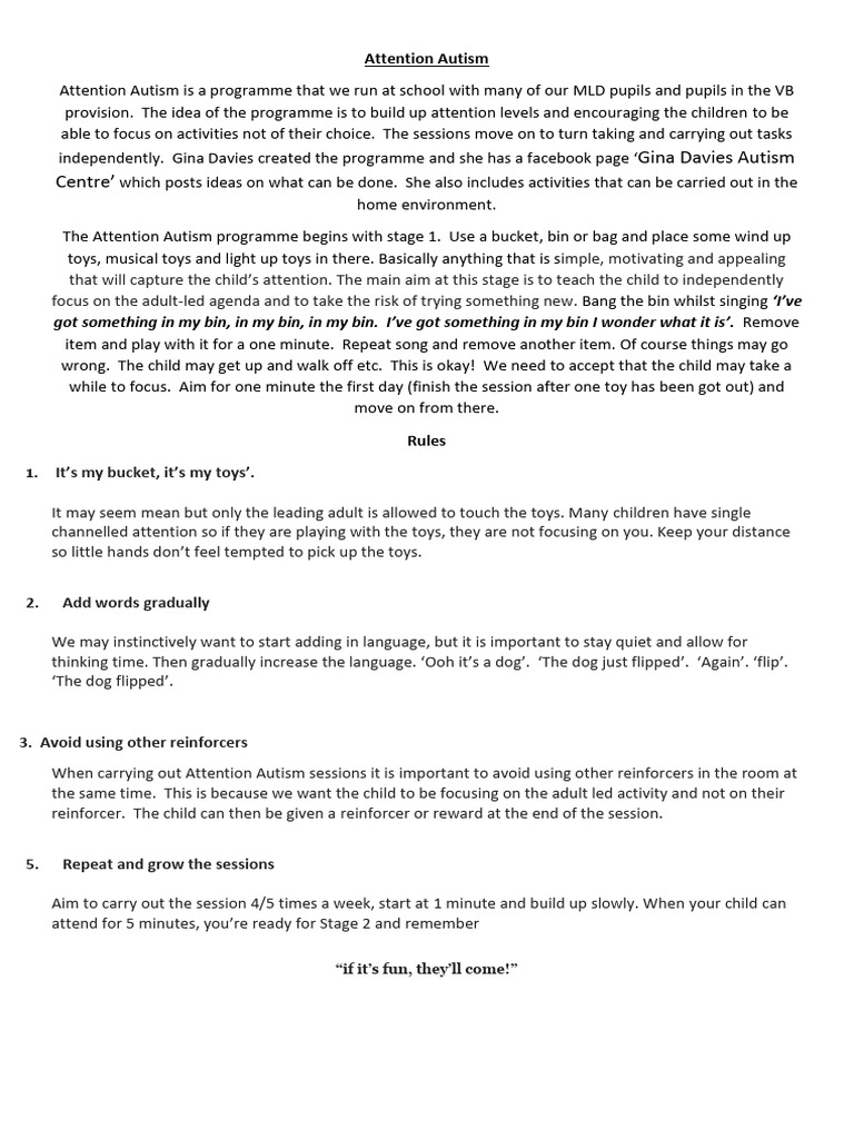 Attention Autism Stages 1-4 Activities | PDF | Cakes | Foam