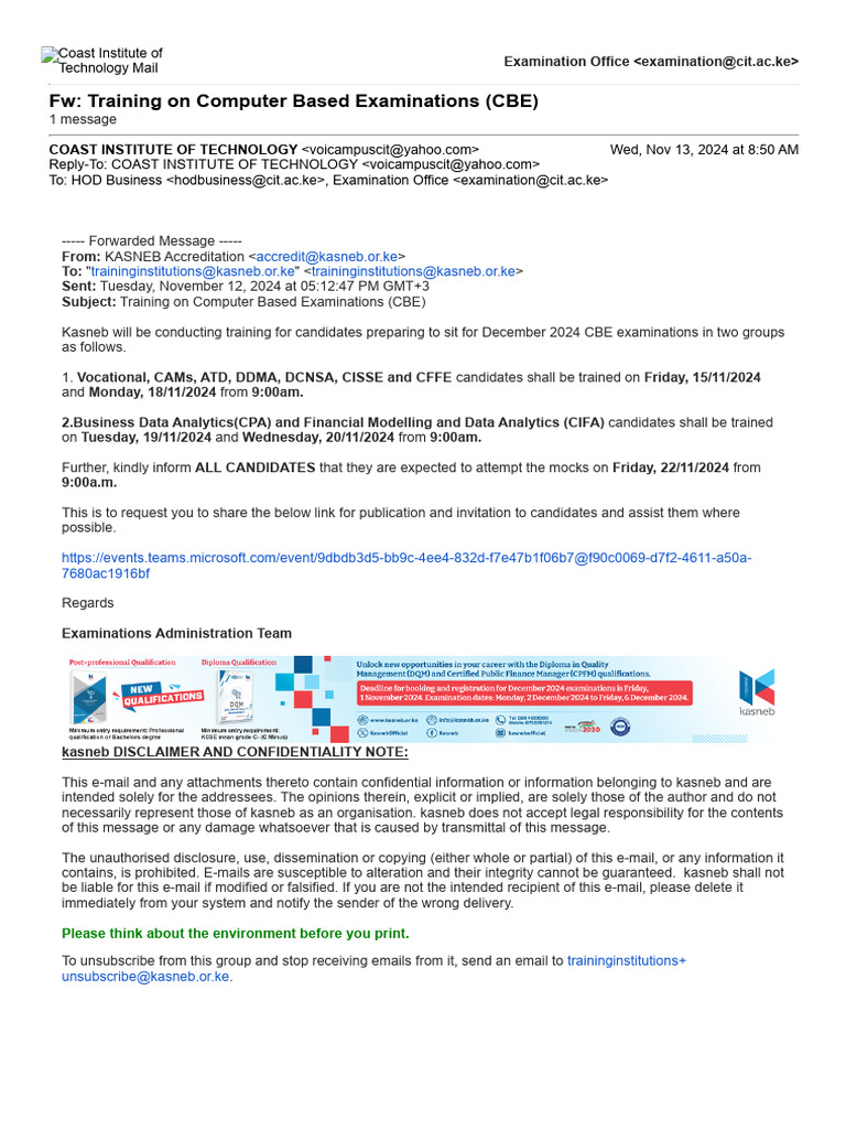 KASNEB - Training On Computer Based Examinations (CBE) - URGENLY | PDF ...