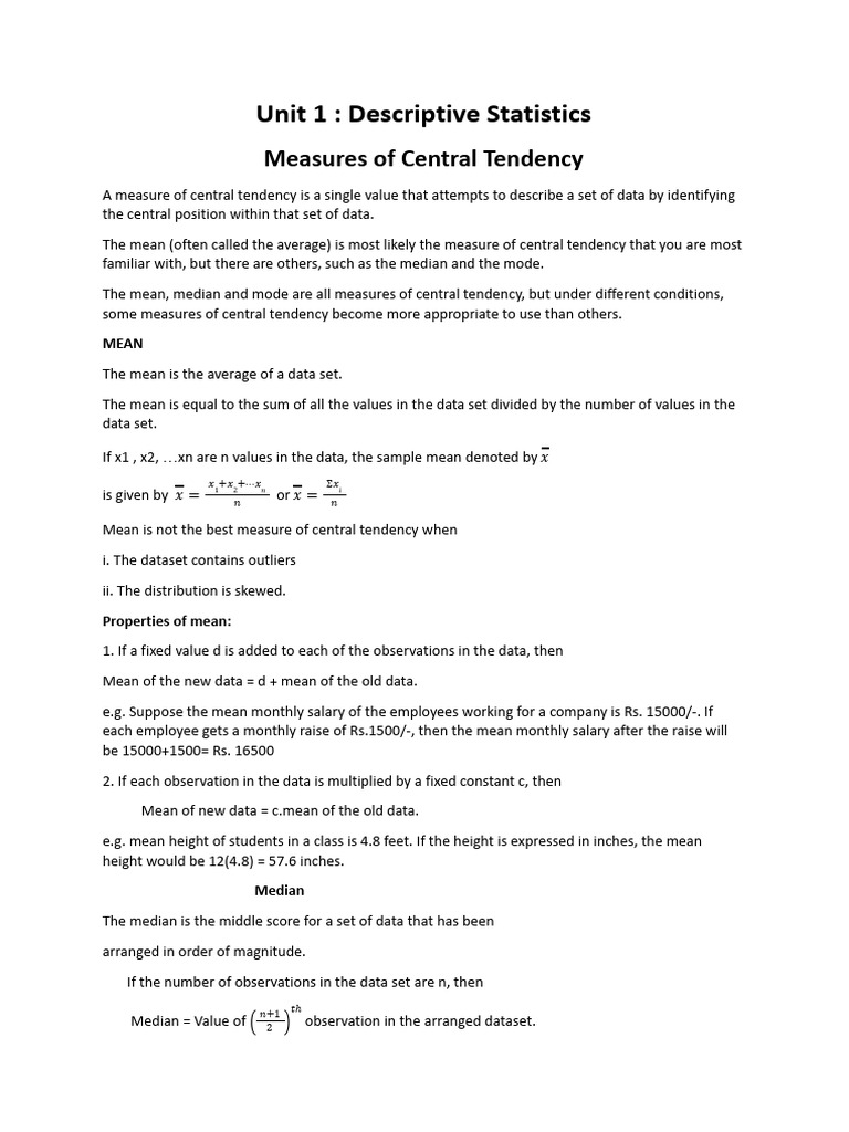 Understanding Central Tendency Measures | PDF | Mean | Statistical Analysis