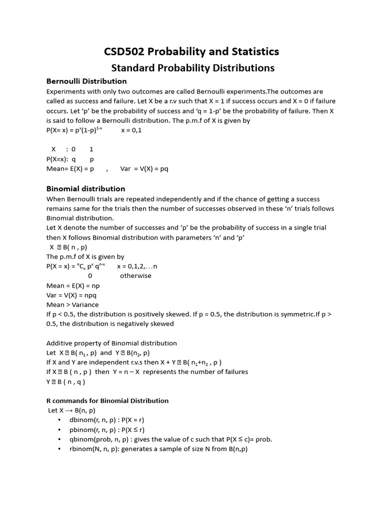 CSD502 Standard Probability Dist | PDF | Normal Distribution | Poisson ...