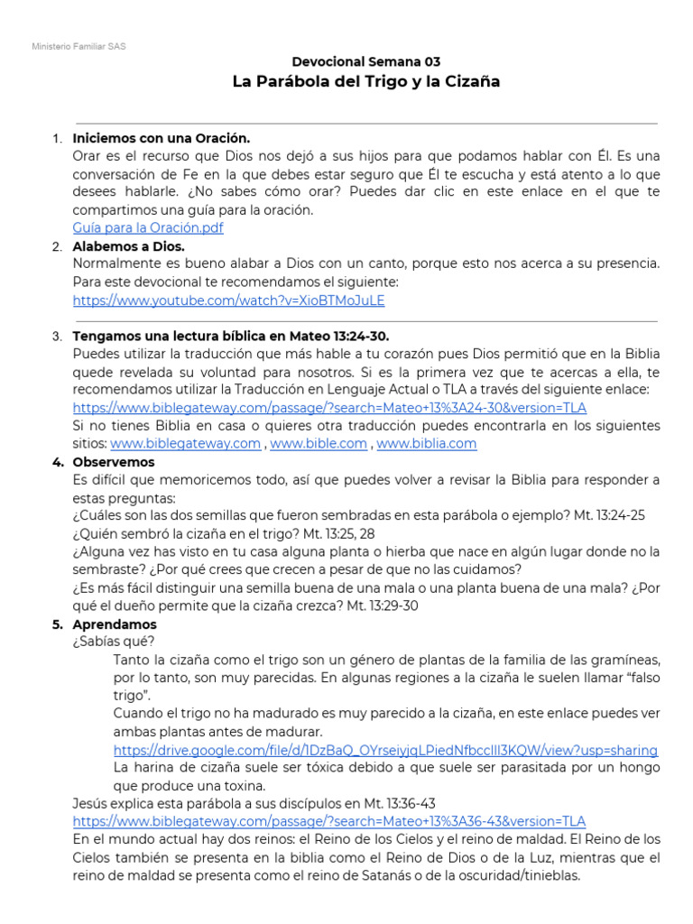 parábola del trigo y la cizaña | PDF | Infierno | Oración