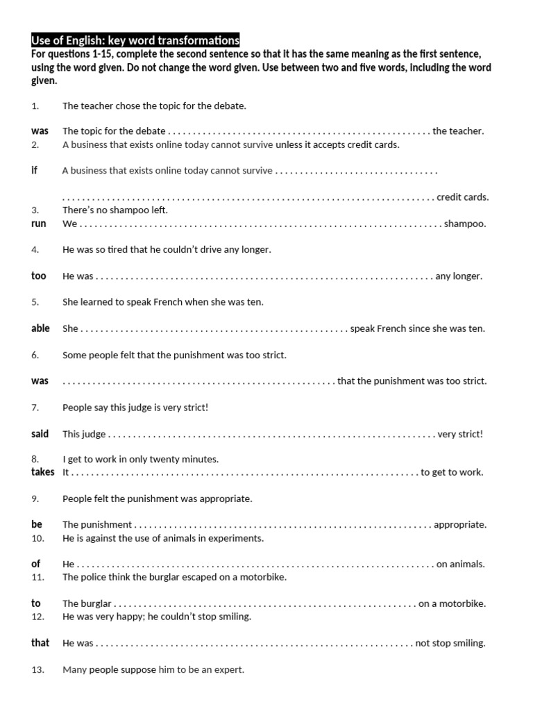 Key Word Transformation 2 | PDF