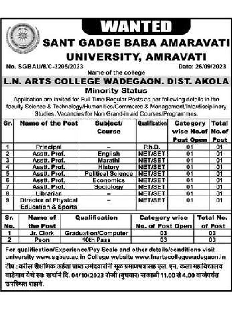 SGBAU Recruitment 2023 | PDF