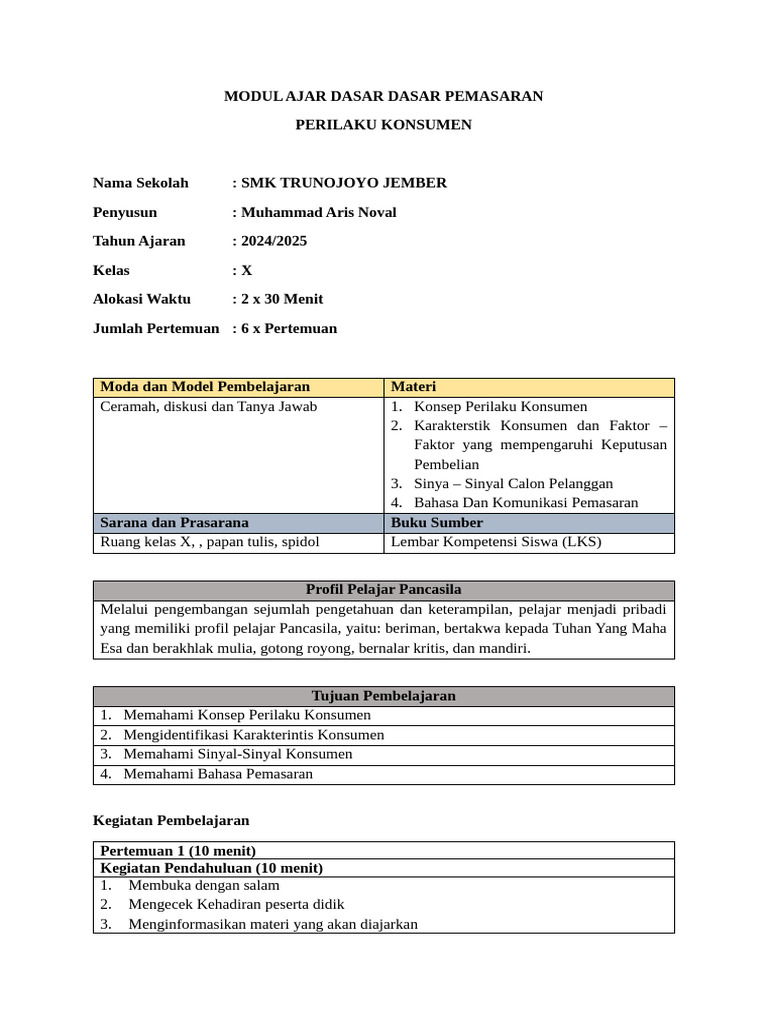MODUL AJAR DASAR DASAR PEMASARAN Rev 1 | PDF