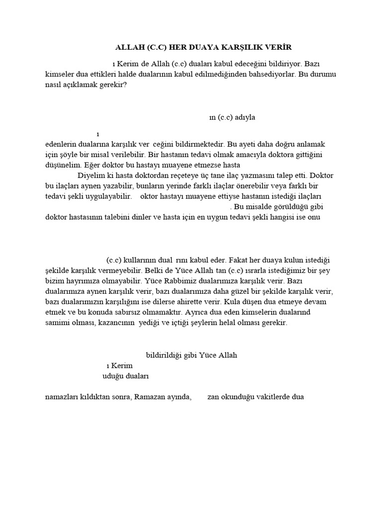 Allah (C.C) Her Duayı Kabul Eder | PDF