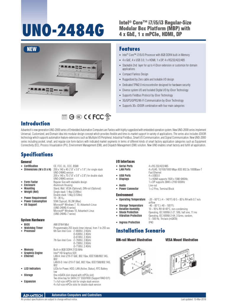 Advantech_UNO-2484G_Datasheet (1) | PDF | Usb | Embedded System