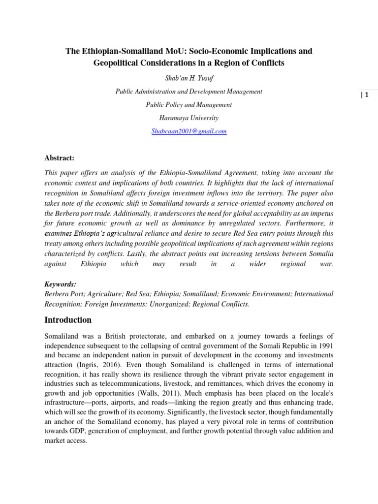 The Ethiopian Somaliland MoU Socio Econo | PDF | Somalia | Ethiopia