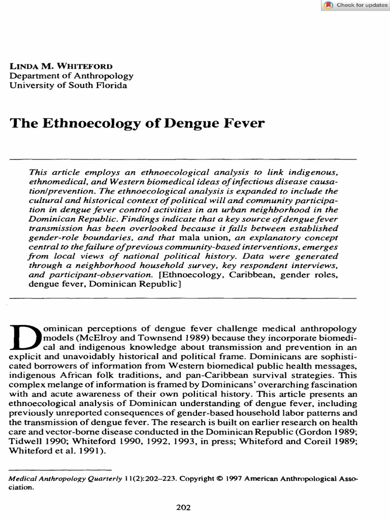 Med Anthropol Q - 2008 - Whiteford - The Ethnoecology of Dengue Fever ...