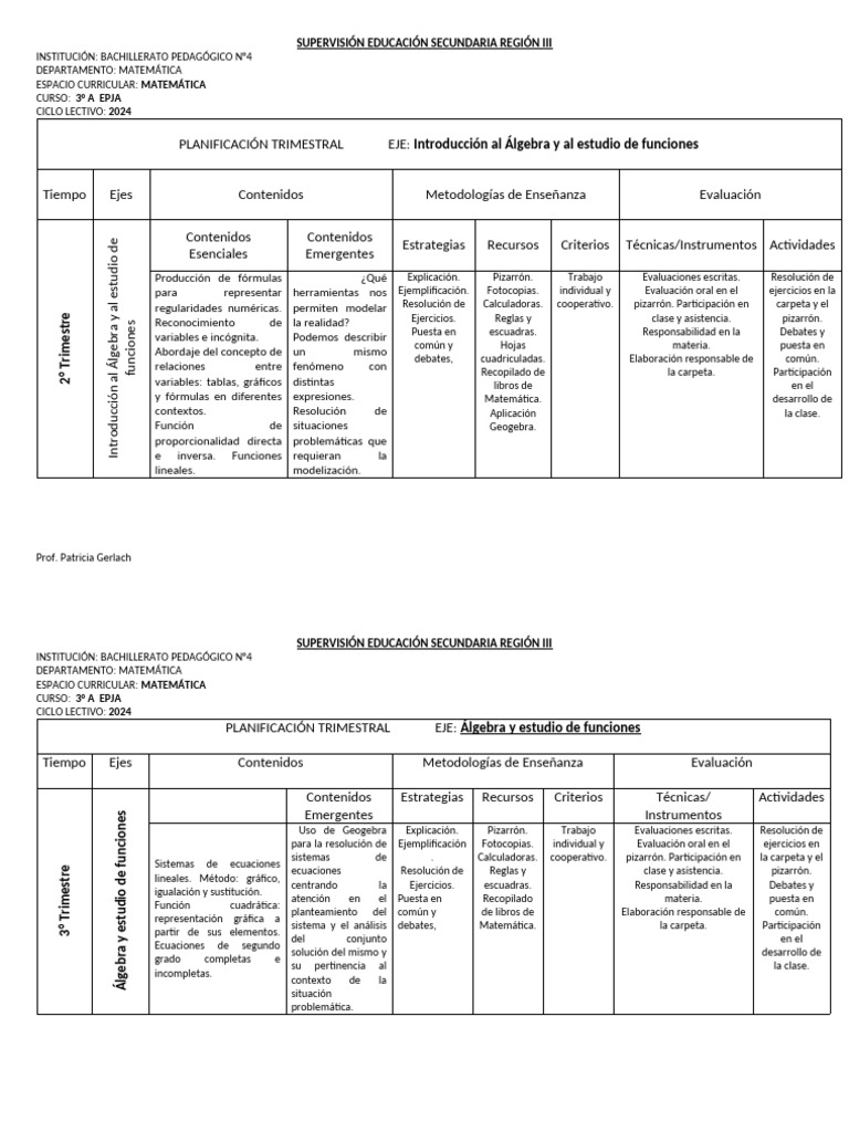 Planificación Anual 2024 3ro EPJA | PDF | Ecuaciones | Evaluación