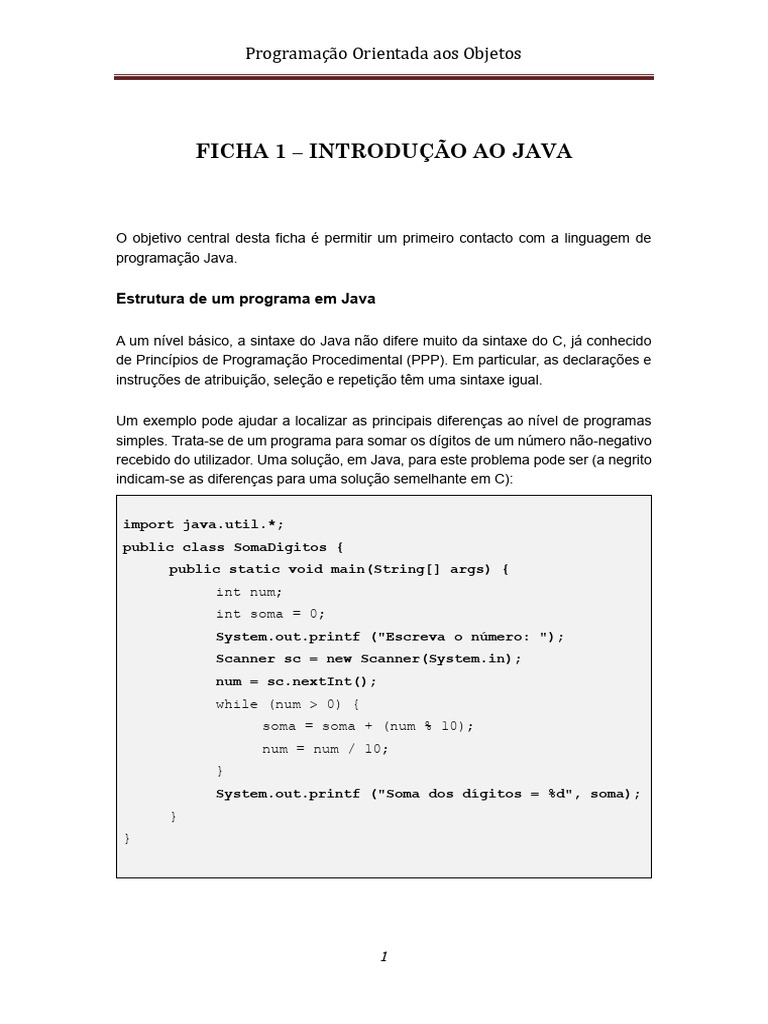 Ficha01 Java Exercicios | PDF | Java (linguagem de programação) | Números