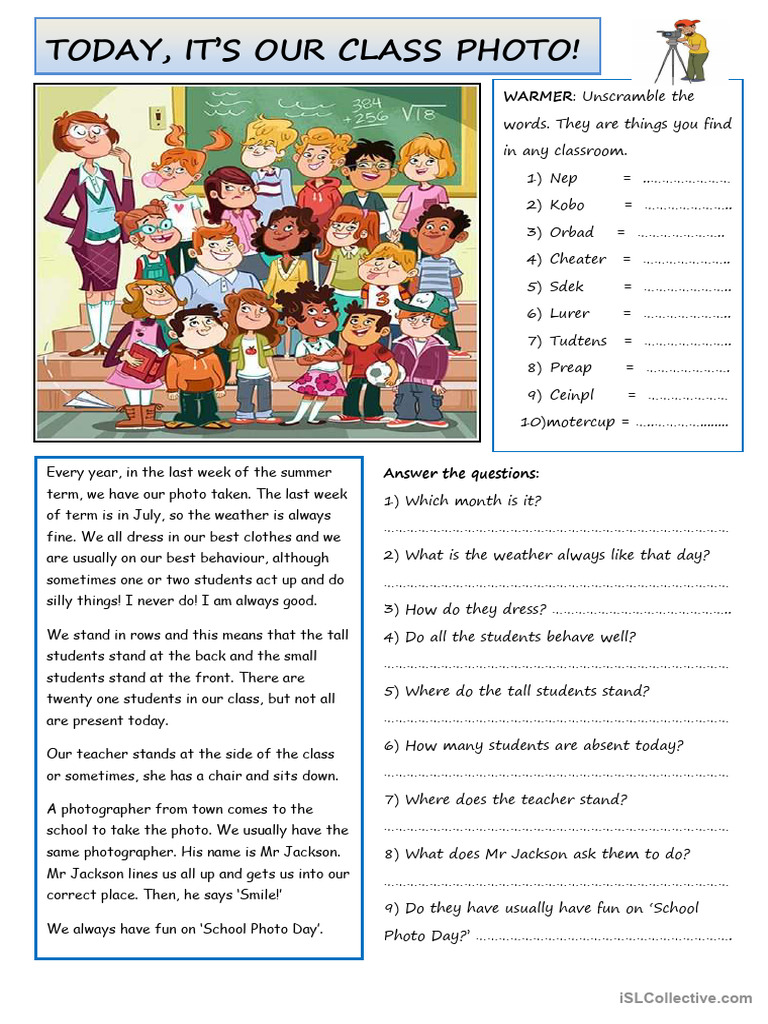 Classroom Photo Day Activities | PDF