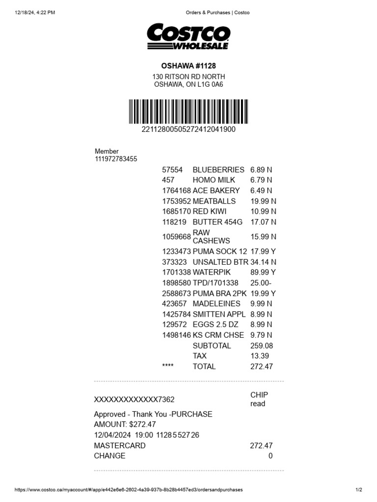 Orders & Purchases - Costco | PDF | Payments | Taxation