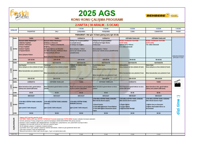 2025 Ags Calisma Programi 2.hafta | PDF