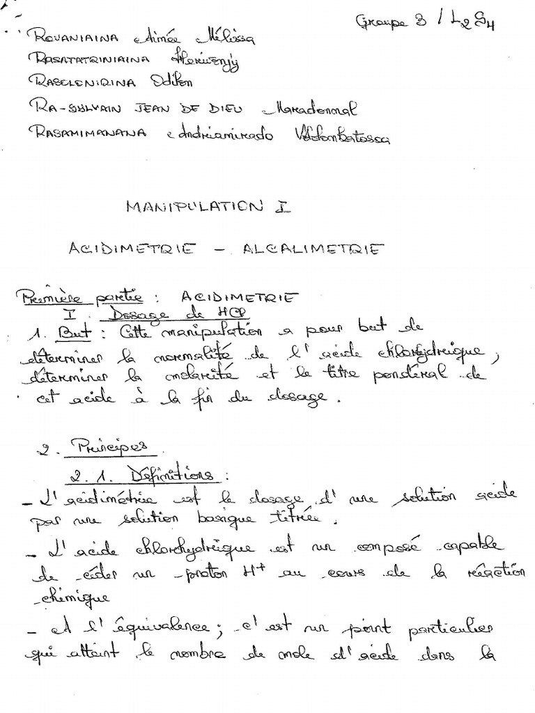 TP s4 Chimie Manip 1 | PDF