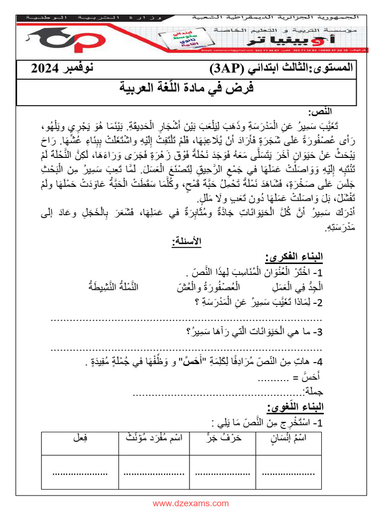 Dzexams 3ap Arabe 206760 | PDF