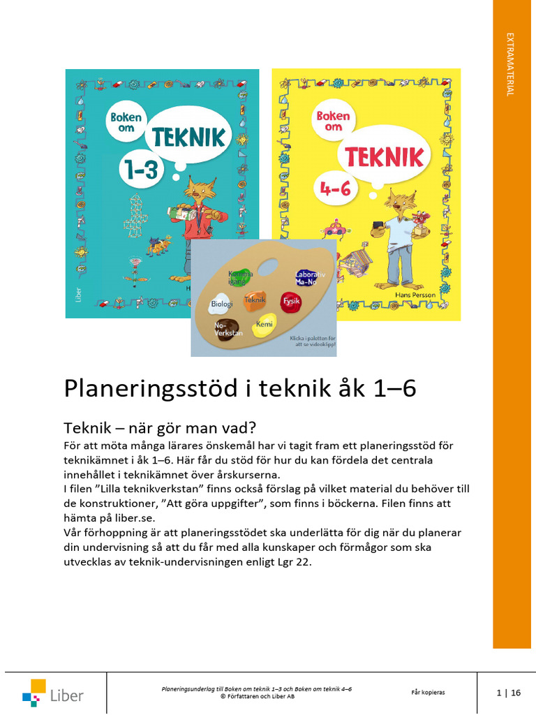 Boken Om Teknik 1 6 Planeringsstod 4714409 Liber | PDF