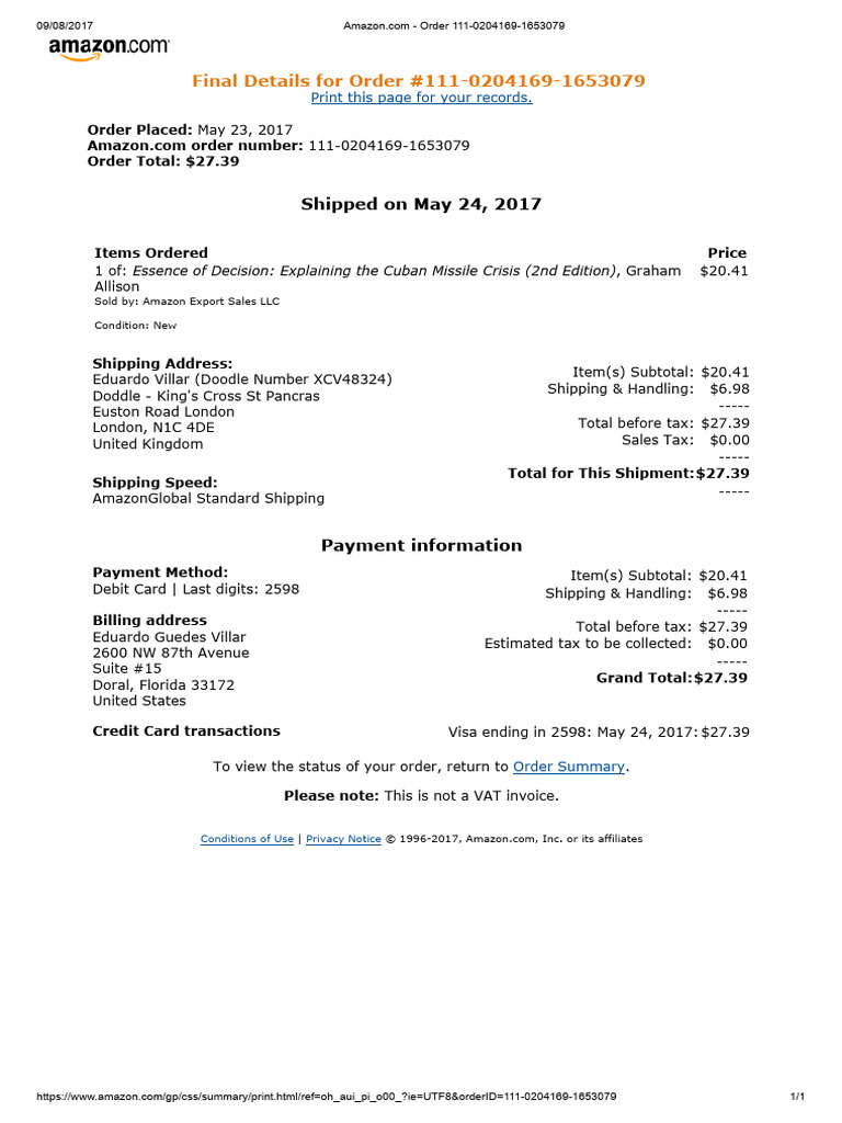 Amazon Order Summary #111-0204169 | PDF | Invoice | Business