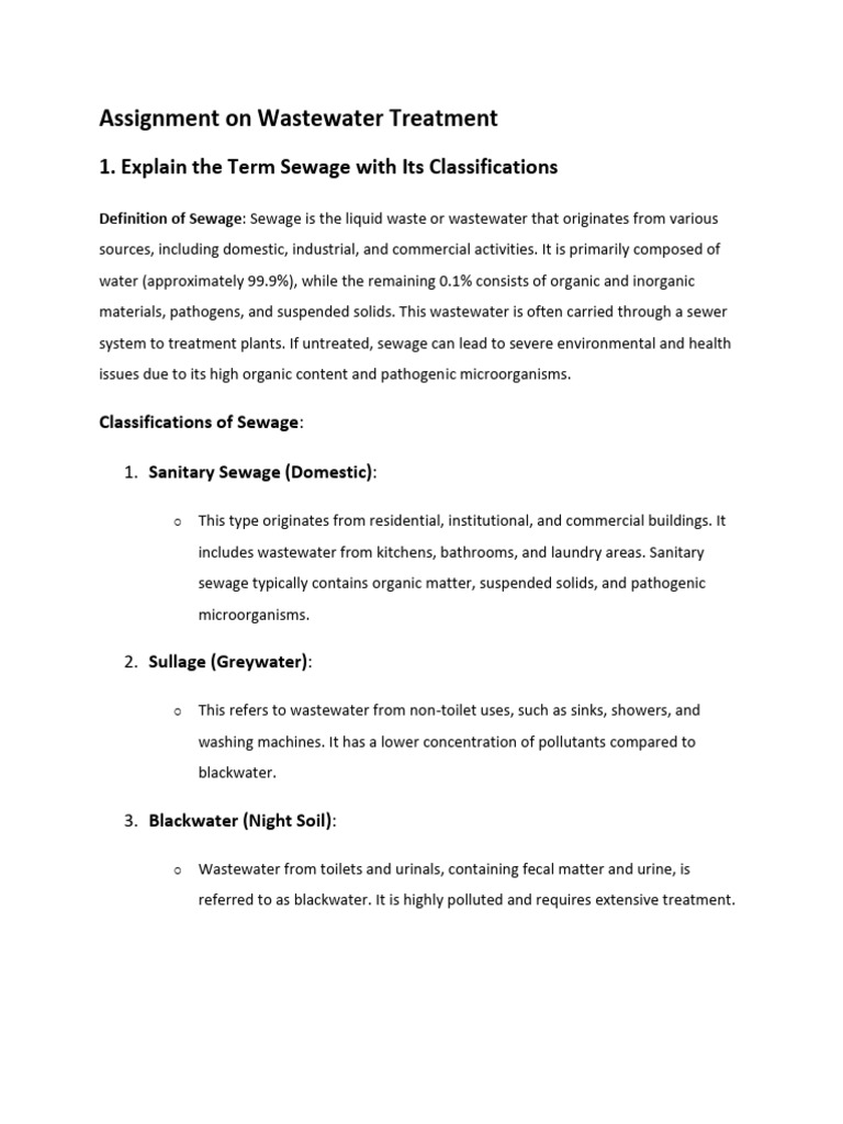 Assignment On Wastewater Treatment | PDF | Sewage Treatment | Sewage