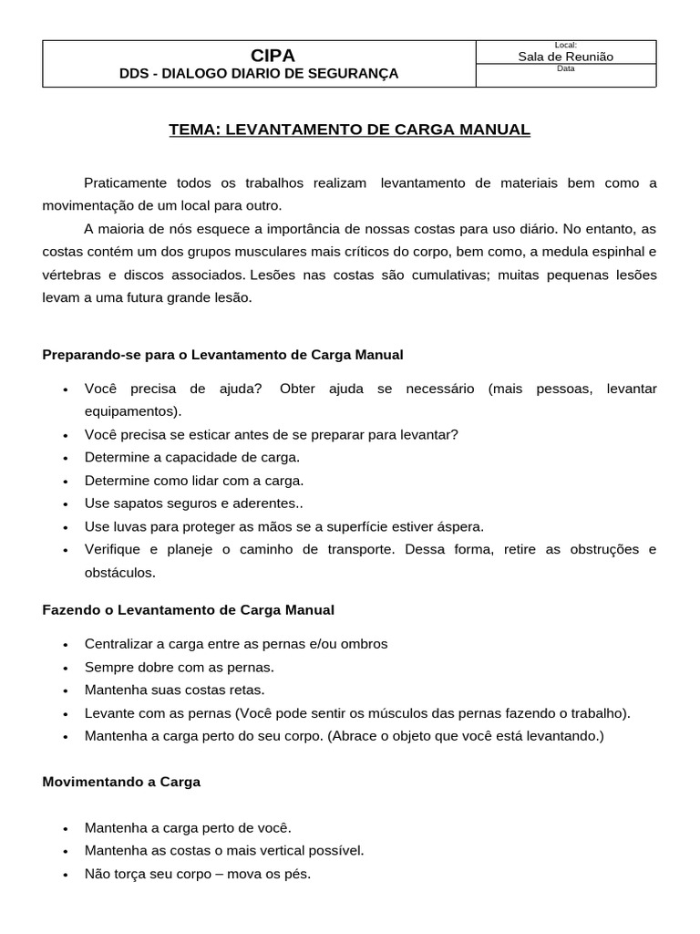 Segurança no Levantamento de Carga | PDF | Sistema Locomotor