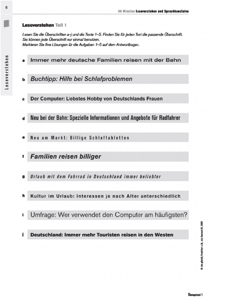 Lesen - Sprachbausteine B1 | PDF