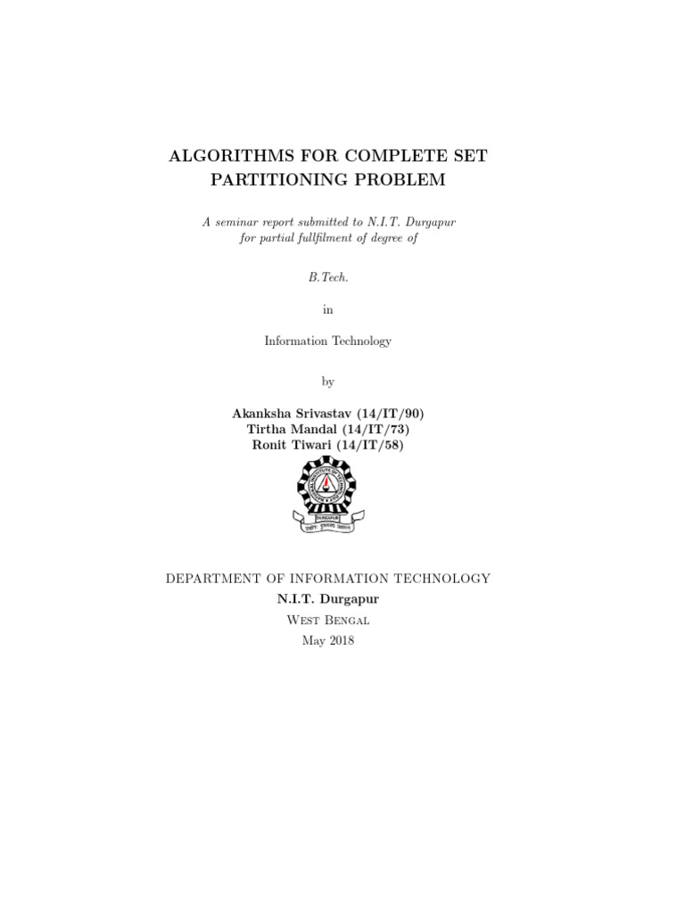 Report On Algorithms For Complete Set Partitioning Problem | PDF | Agent Based Model | Computing