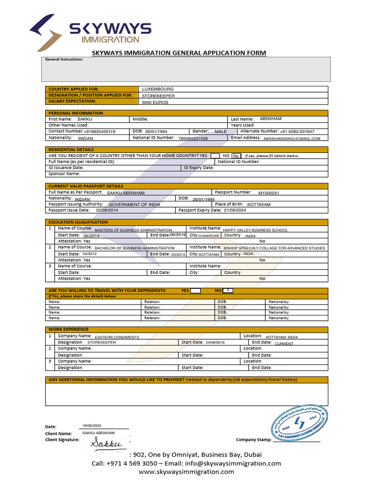 Skyways Immigration General Application Form | PDF | Government And ...