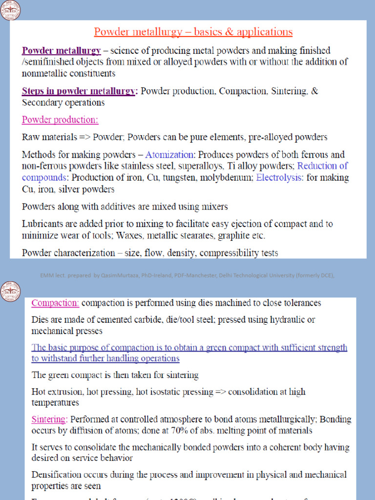 EMM-251-Powder-Metallurgy-Lect-11 | PDF