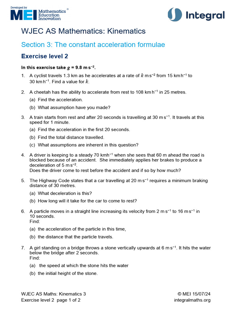 Constant Acceleration Formulae Level 2 | PDF | Acceleration | Speed