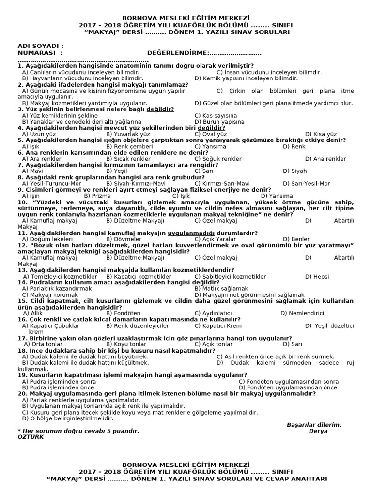 MAKYAJ - Kemikler - Renk - Işık - Kamuflaj - Düzeltici - DERYA - 2018 - Salı | PDF