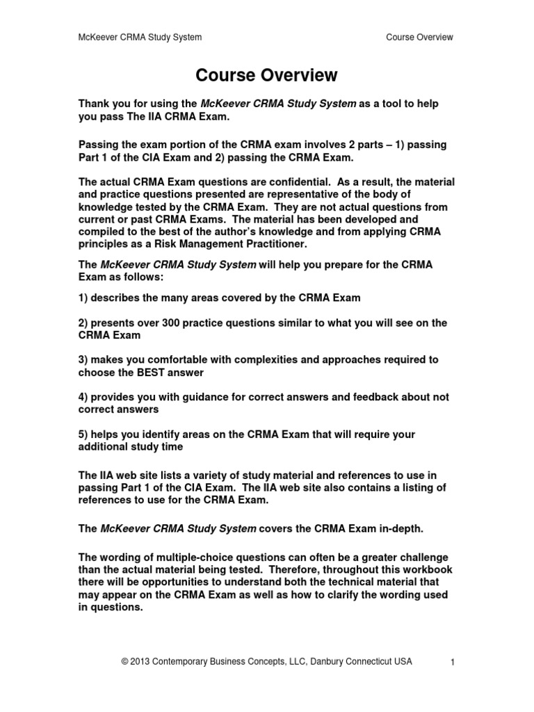 CRMA Study Guide McKeever-2 | PDF | Risk | Internal Audit