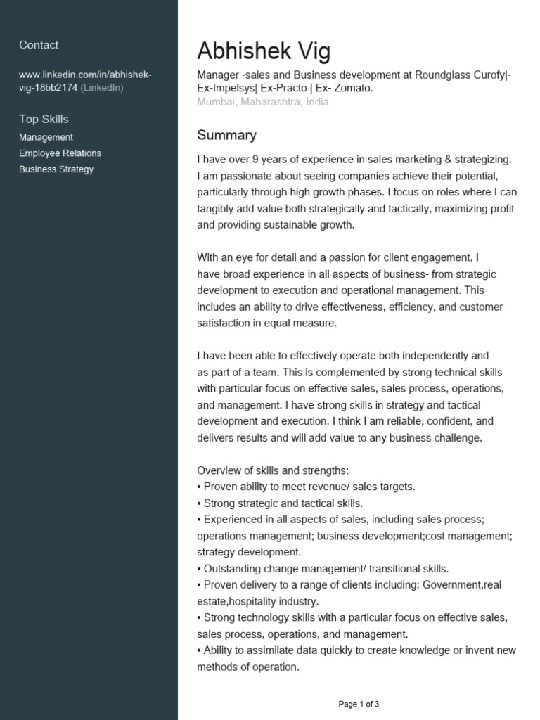 LinkedIn Profile - Abhishek Vig | PDF | Sales | Linked In