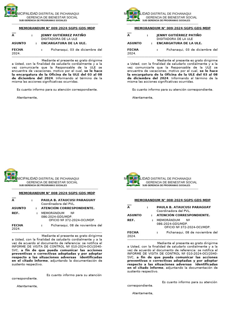 Memorandos 2024 | PDF