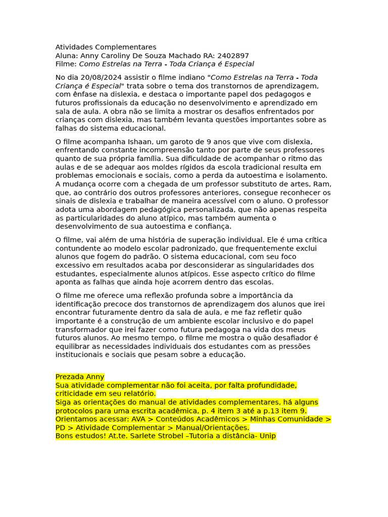 Atividades Complementares | PDF | Pedagogia | Dislexia