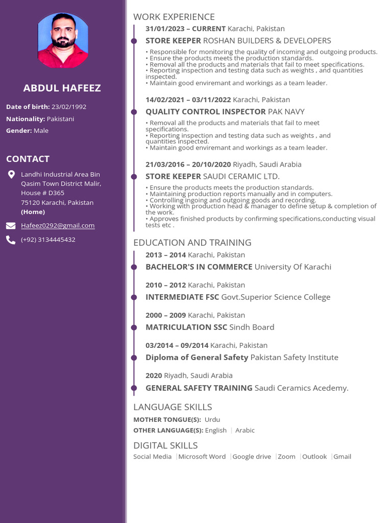 Abdul Hafeez (Store Keeper) | PDF | Pakistan | Karachi