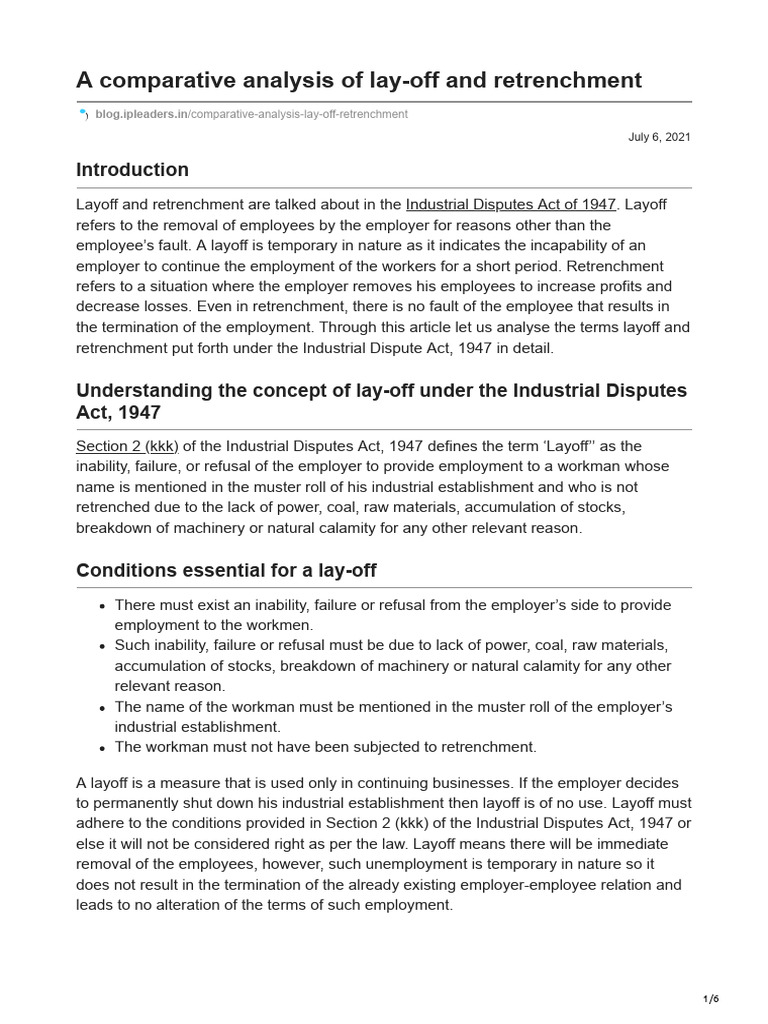 Blog - Ipleaders.in-A Comparative Analysis of Lay-Off and Retrenchment | PDF | Layoff | Employment