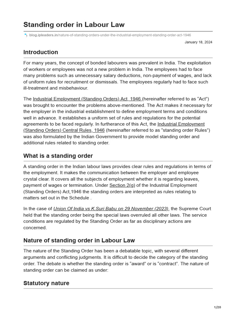 Blog - Ipleaders.in-Standing Order in Labour Law | PDF | Standing (Law) | Appeal