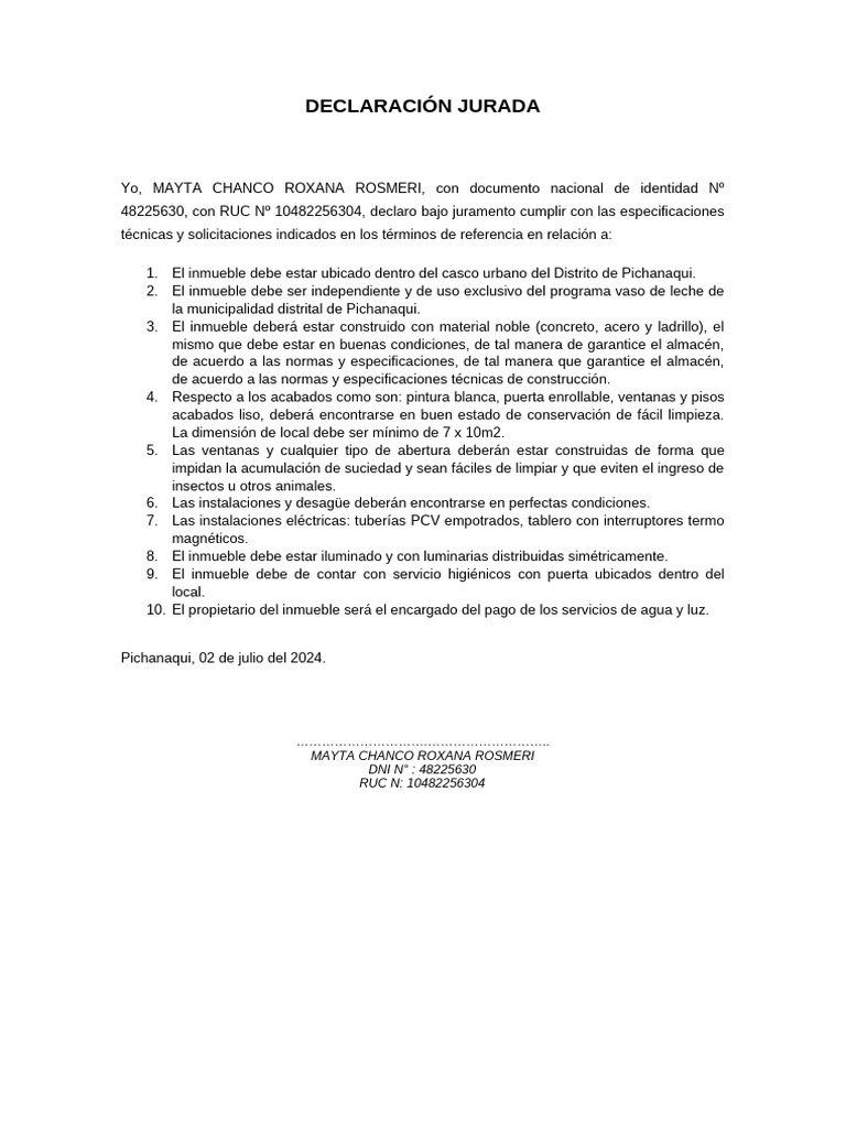 Declaracion Jurada | PDF