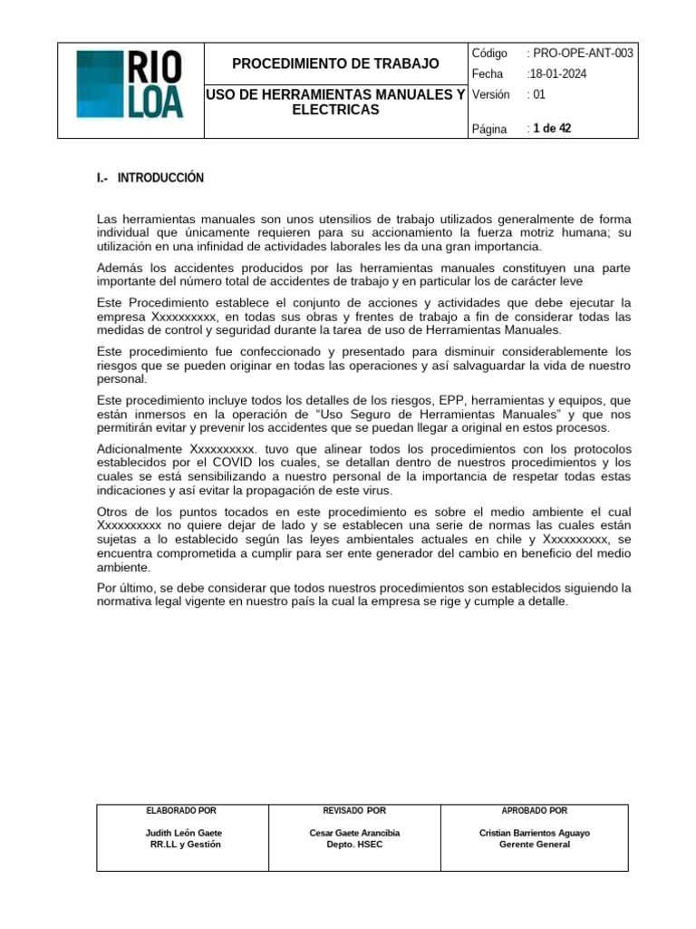 PRO-OPE-ANT-003 Herramientas Manuales | PDF | Herramientas | Business